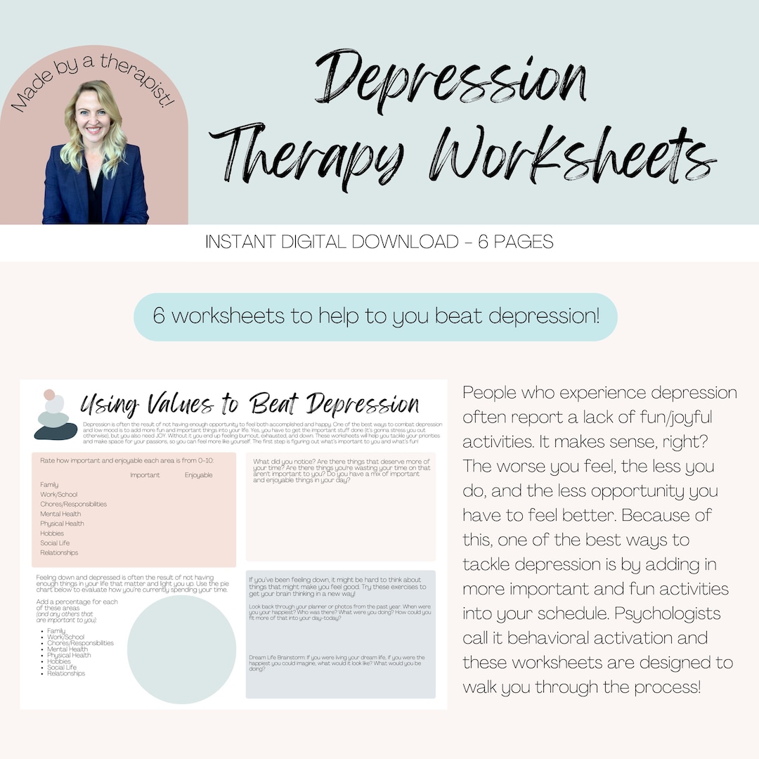Depression Therapy Worksheets: Behavioral Activation, CBT (PDF Download ...