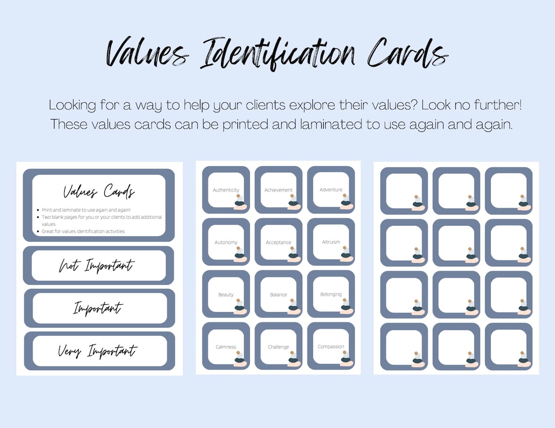 Values Cards - Values Identification Cards - Acceptance and Commitment ...