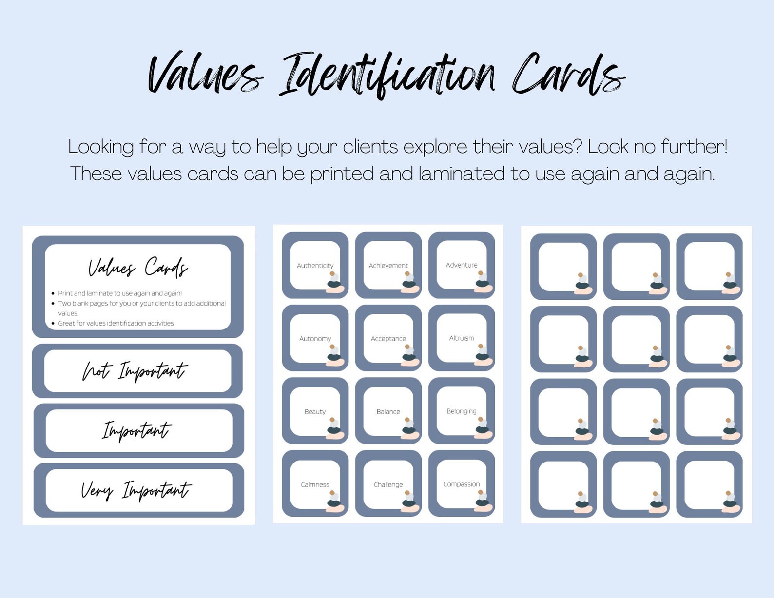 Values Cards - Values Identification Cards - Acceptance and Commitment ...