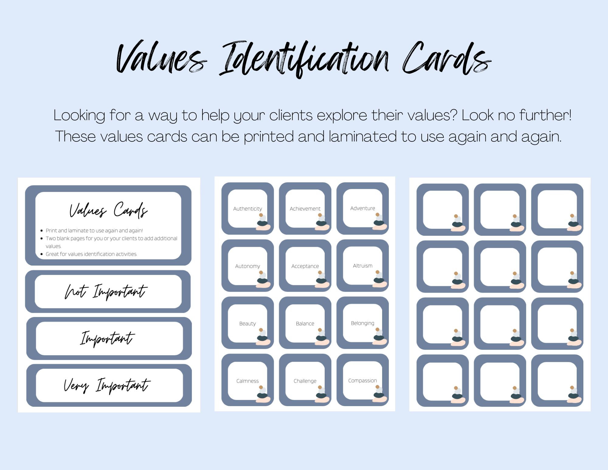 Values Cards - Values Identification Cards - Acceptance and Commitment ...