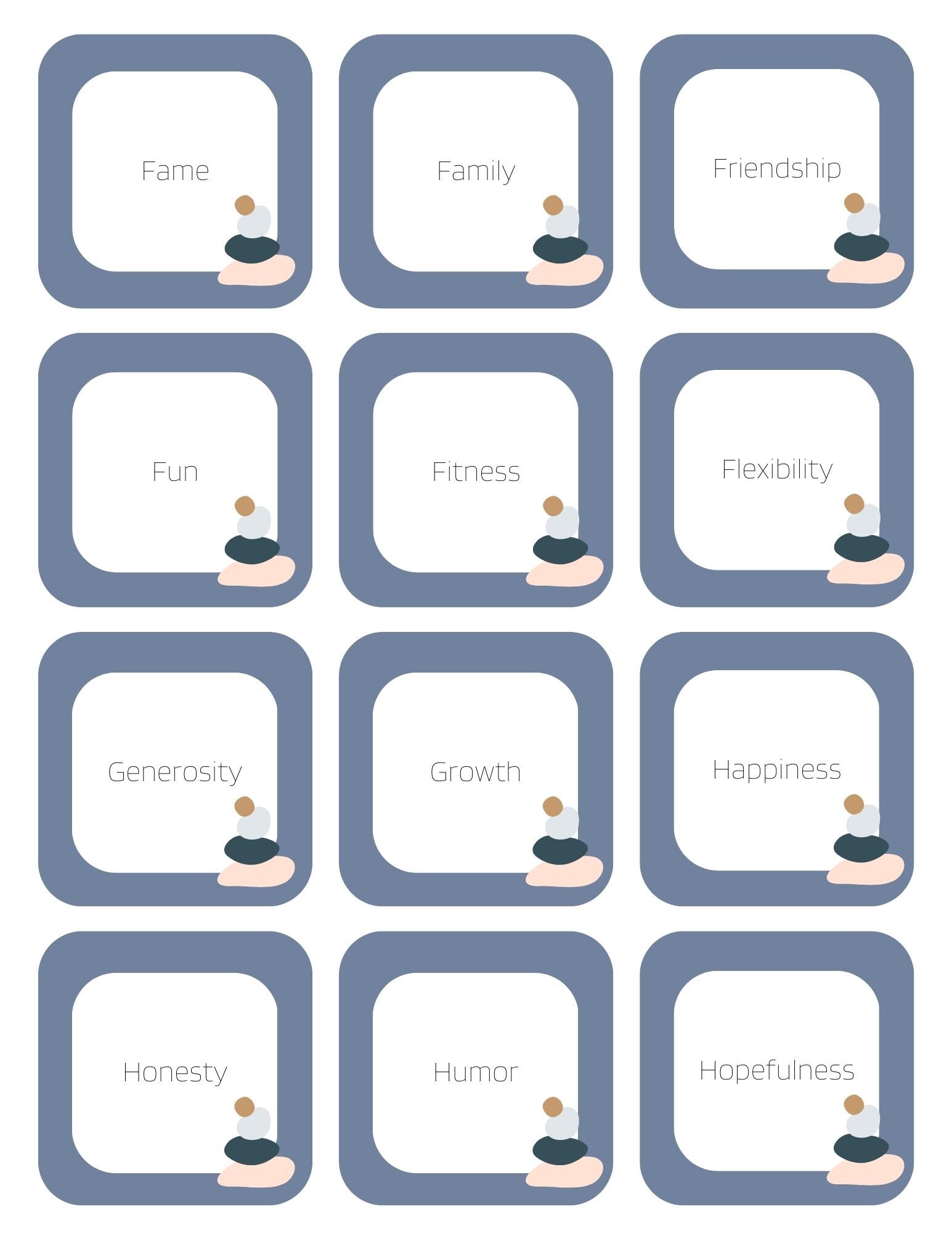 Values Cards - Values Identification Cards - Acceptance and Commitment ...