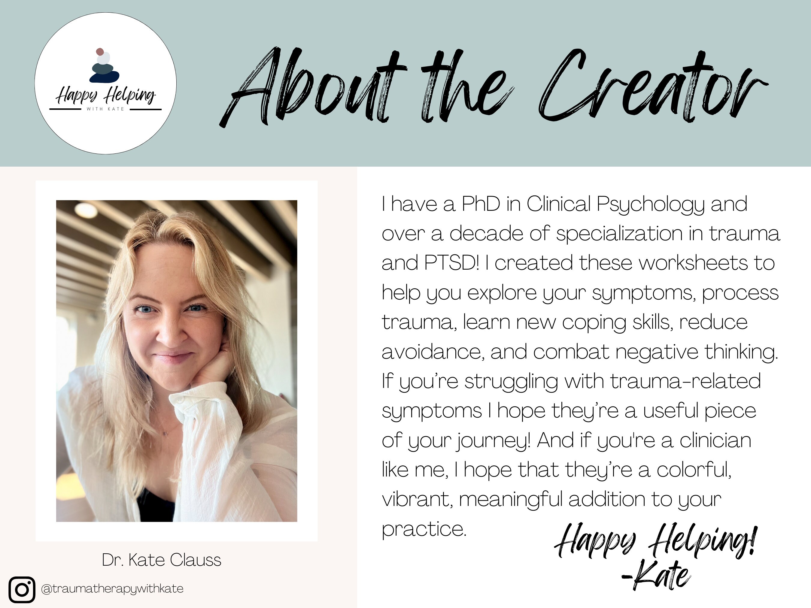 Trauma Therapy Worksheet Bundle Downloadable PTSD Worksheets Printable ...