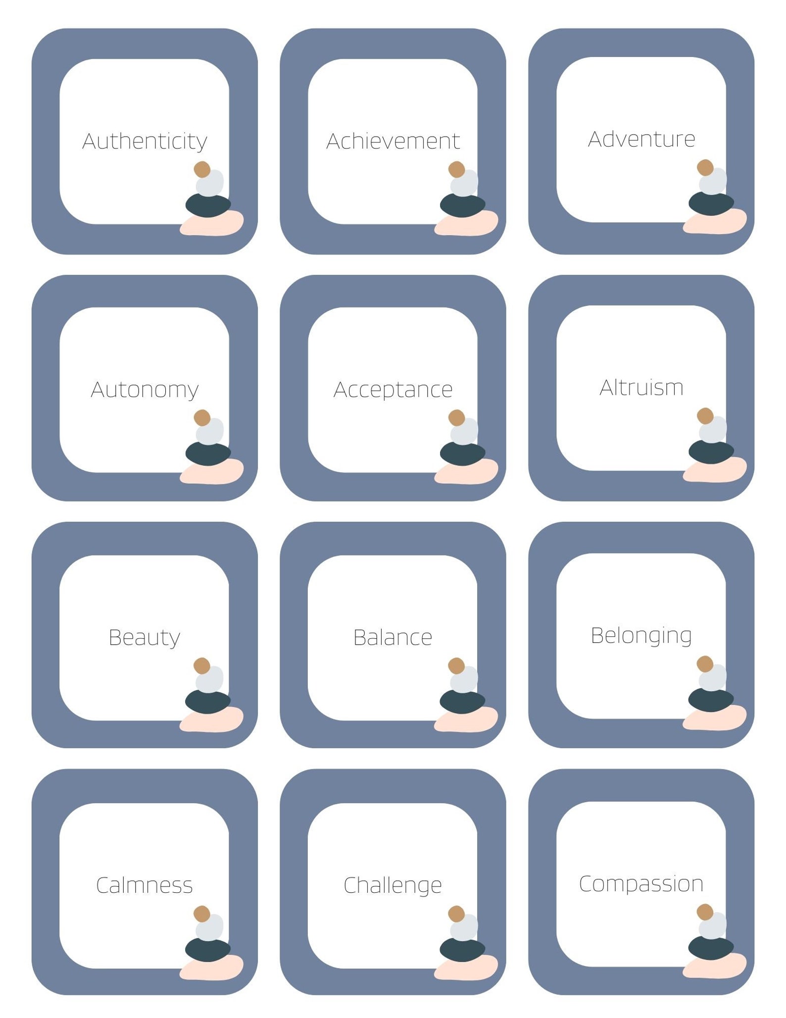 Values Cards - Values Identification Cards - Acceptance and Commitment ...