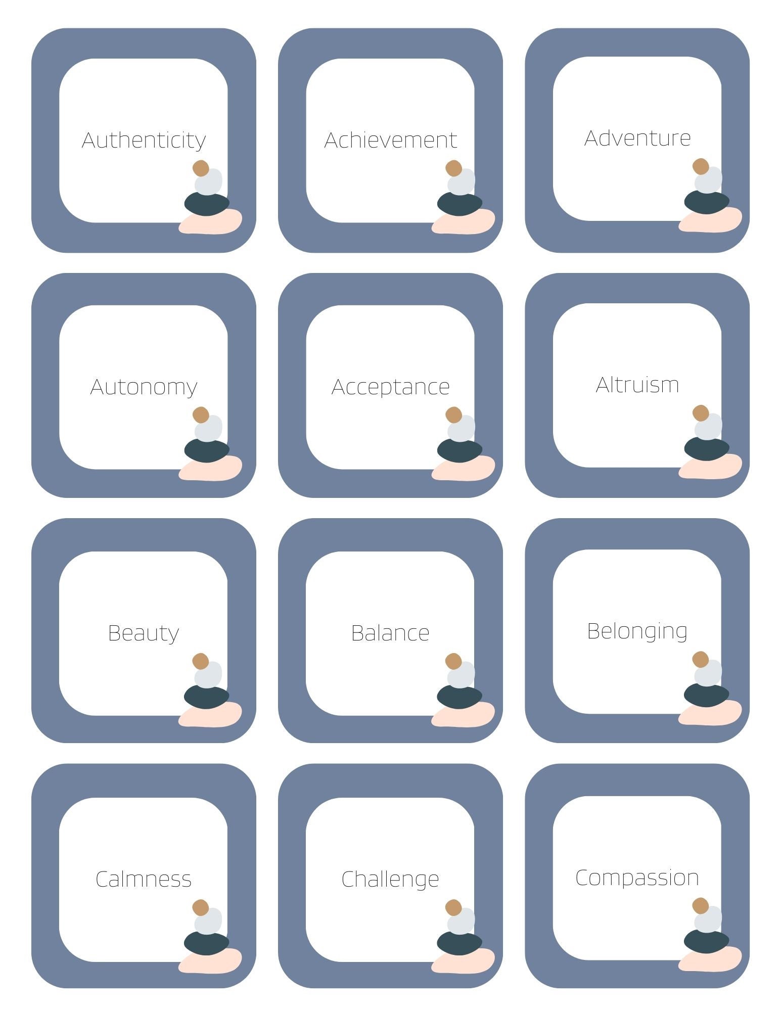 Values Cards - Values Identification Cards - Acceptance and Commitment ...