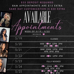 Hair Weekly Available Appointments | Lash Weekly Available Appointments ...