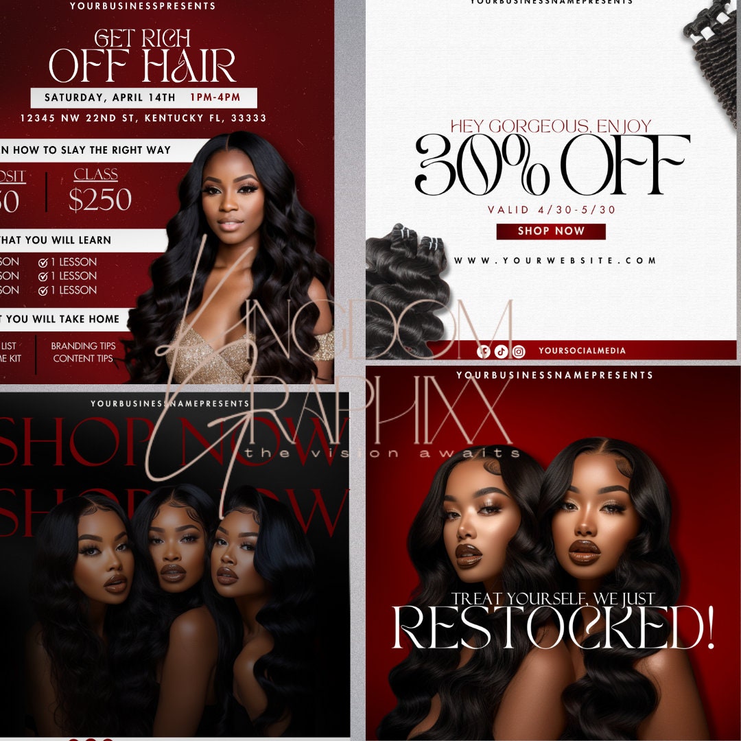 20 HAIR CONTENT TEMPLATES | Hair Business Branding | Diy Canva Editable ...