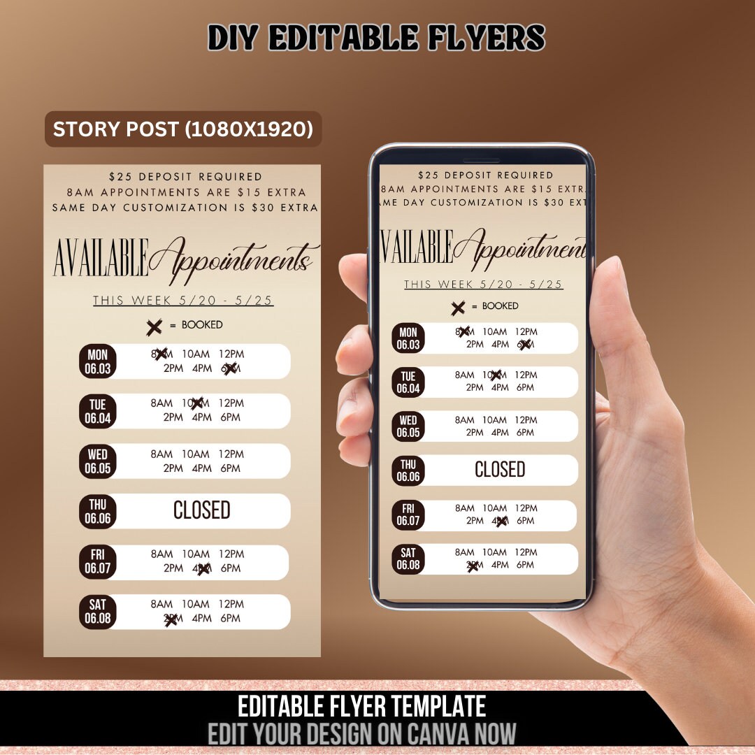 Hair Weekly Available Appointments | Lash Weekly Available Appointments | Weekly Available ...