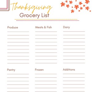 Thanksgiving Meal Grocery List Cooking Game Plan Menu, Download and ...