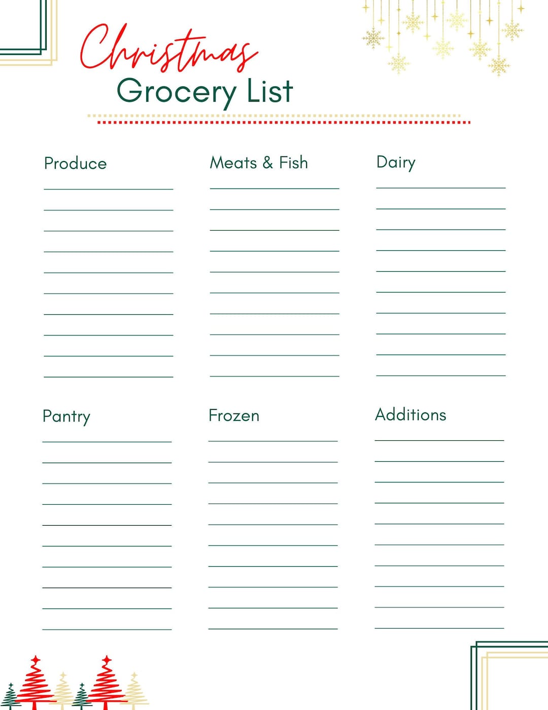 Christmas Grocery List Cooking Game Plan Menu, Download and Print - Etsy