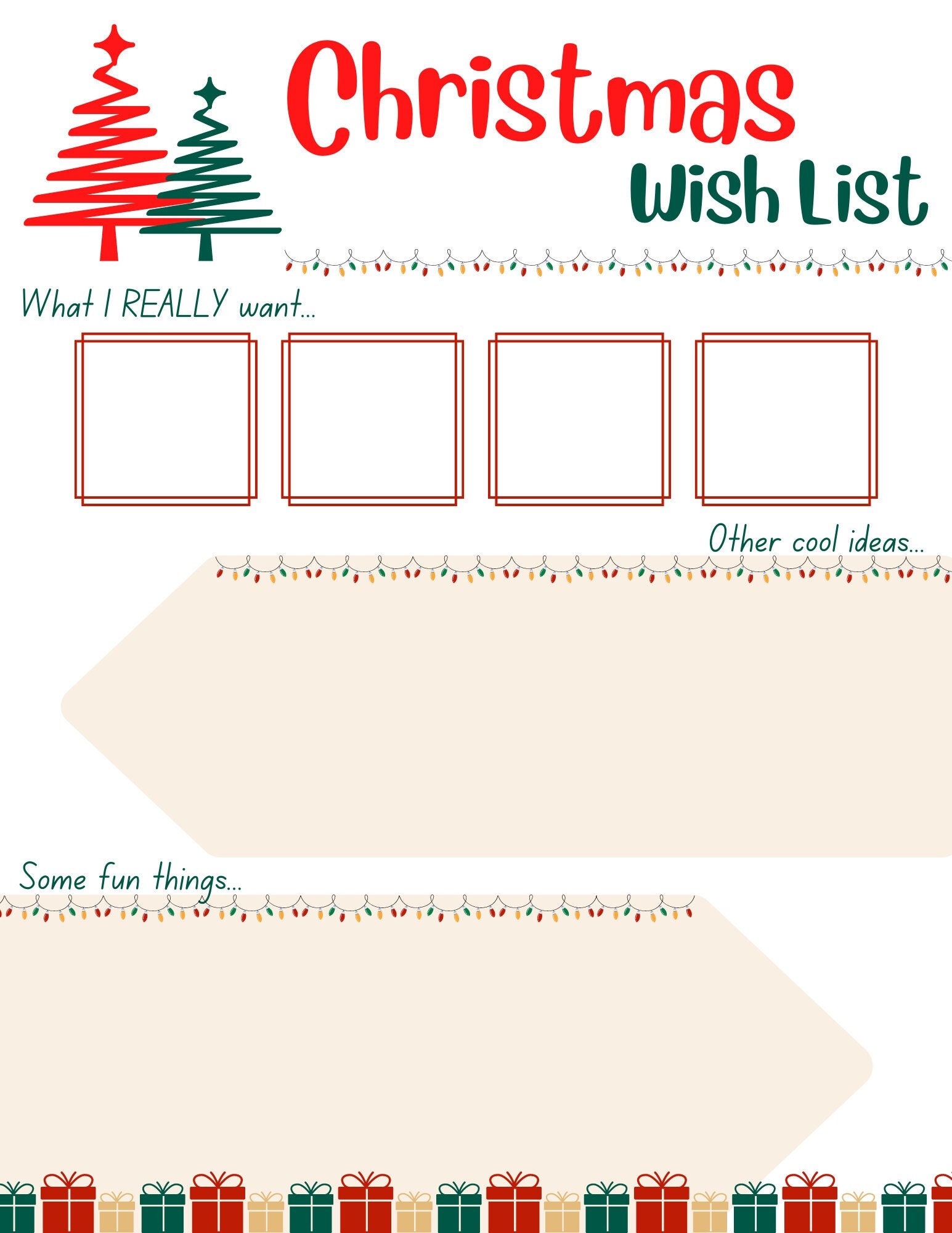 Christmas Wish List Blank Template, Download and Print - Etsy