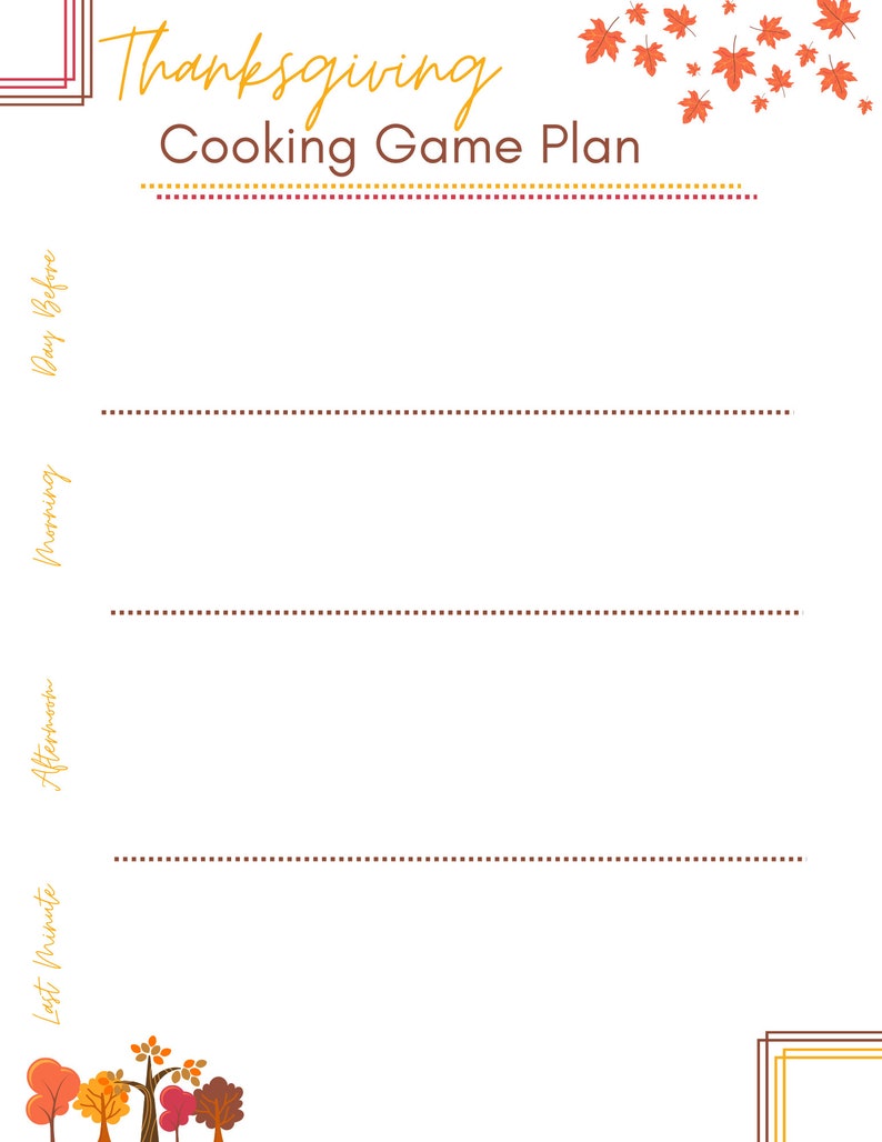 Thanksgiving Meal Grocery List Cooking Game Plan Menu, Download and ...