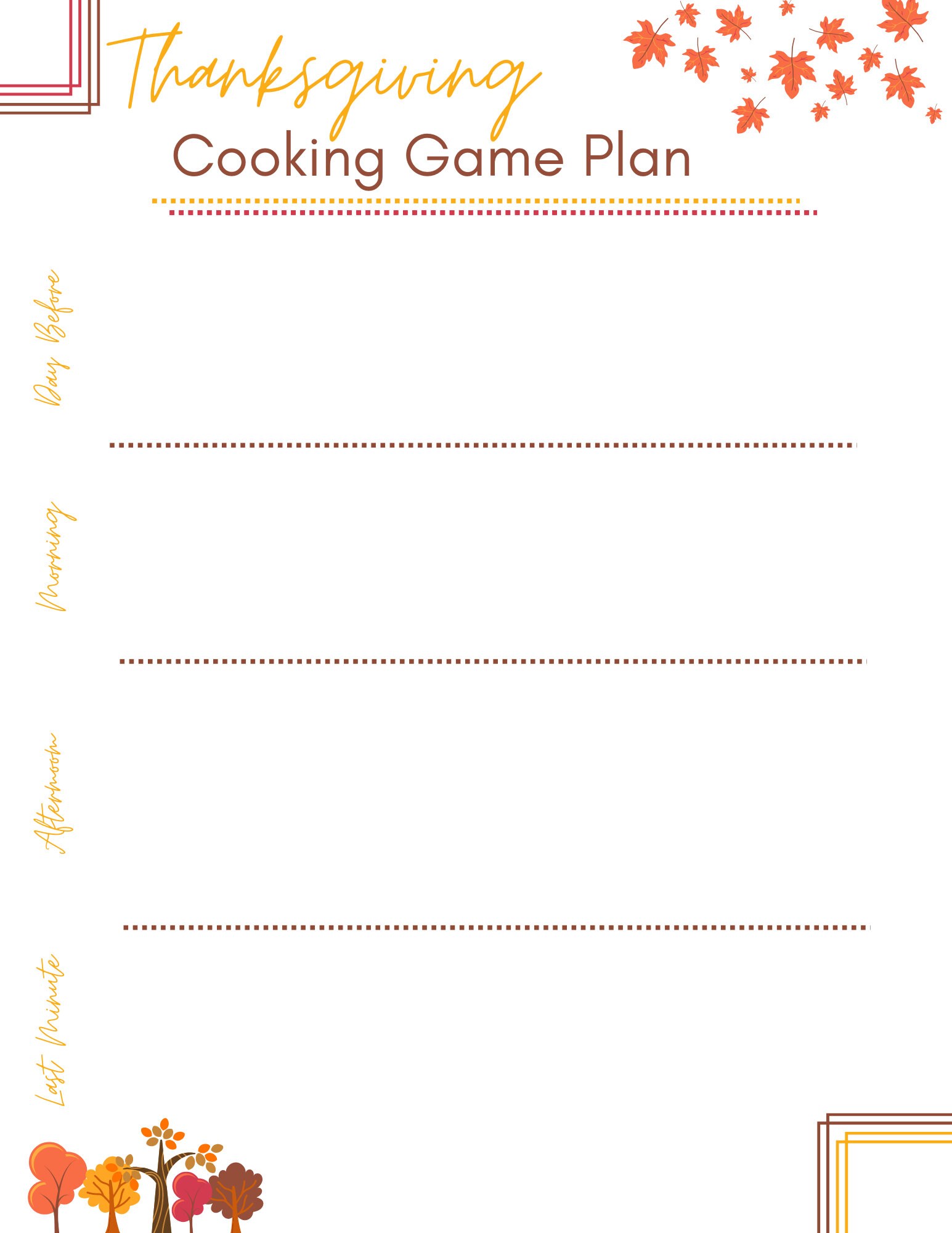 Thanksgiving Meal Grocery List Cooking Game Plan Menu, Download and ...
