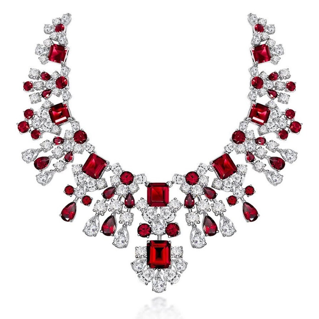 High-end Red Lab Diamond Necklace Royal Queen Victorian Vintage Style ...
