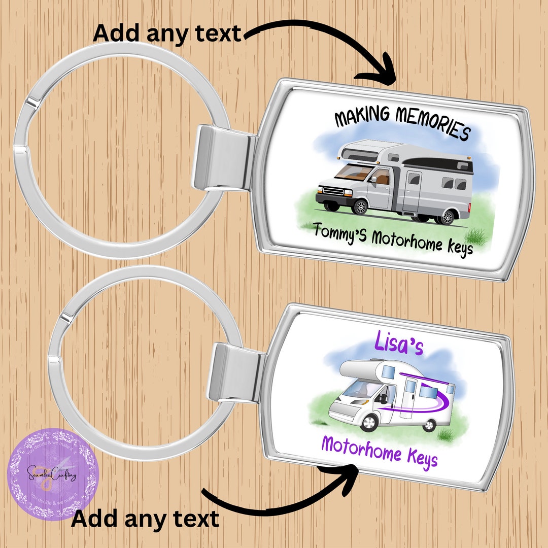 Personalised Motorhome Keyring, Coaster: Custom Text Metal Keychain ...