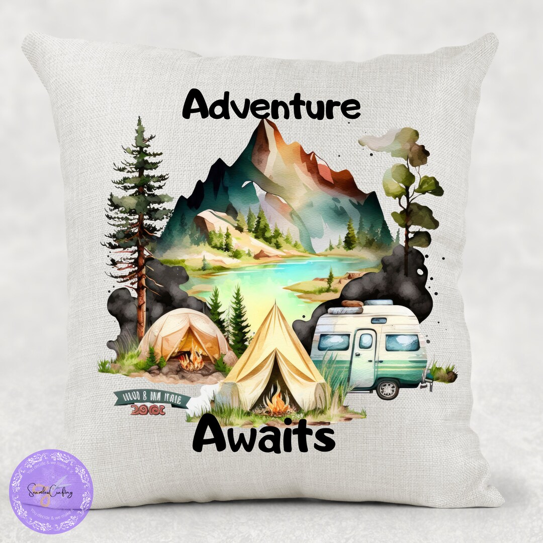 Personalised Camping Cushion, Family Holiday Caravan Pillow, Camping ...