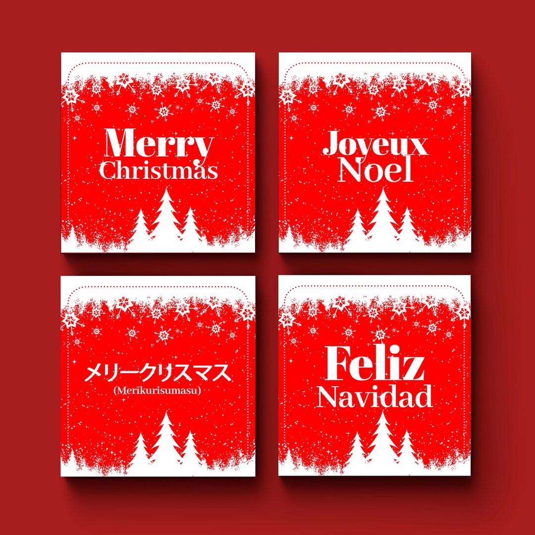Multilingual Christmas Wishes Coaster Set: Holiday Table Decor - Etsy