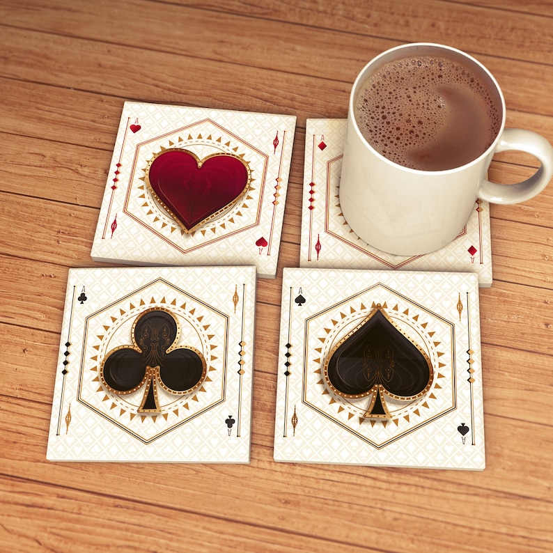 Playing Cards Coaster Set, Cards Symbol, Spade, Ceramic Coaster, Casino ...