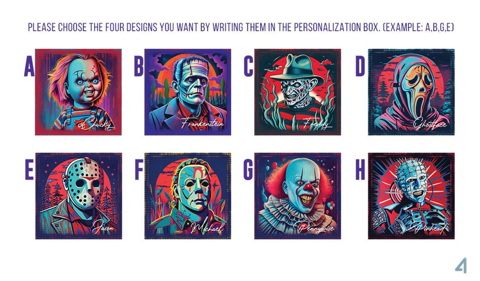 Horror Movie Characters Coasters, Square Set of 4-8, Halloween Ceramic ...