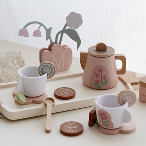 Wooden Tea Set Toy Hand Painted Pretend Play Tea Set - Etsy
