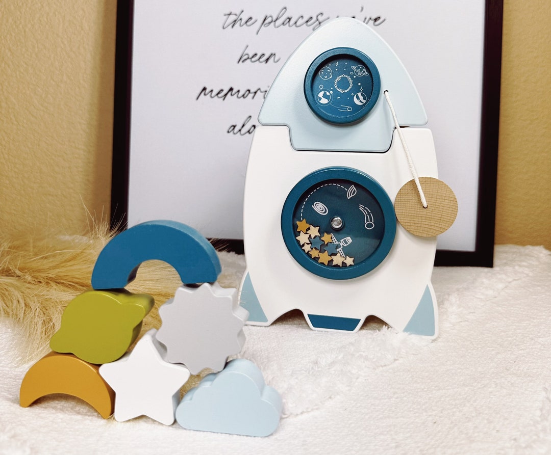 Personalized Wooden Rocket Toy, Montessori Shape Sorting and Matching ...