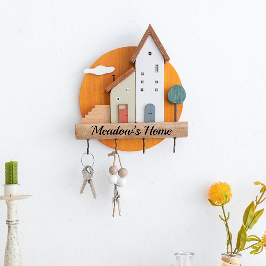 Personalized Key Holder for Wall, Housewarming Gift, Custom Wooden Key ...