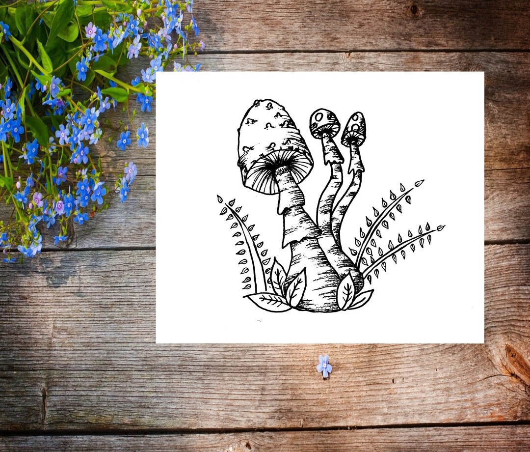 Simple Mushroom Group Fungi Coloring Page - Etsy