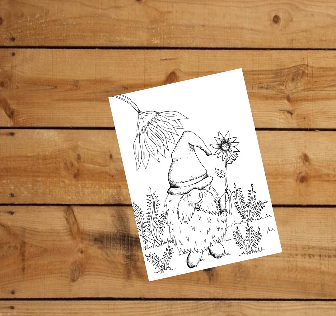 Garden Gnome Coloring Pages Set of Four Gnomes in the Garden - Etsy