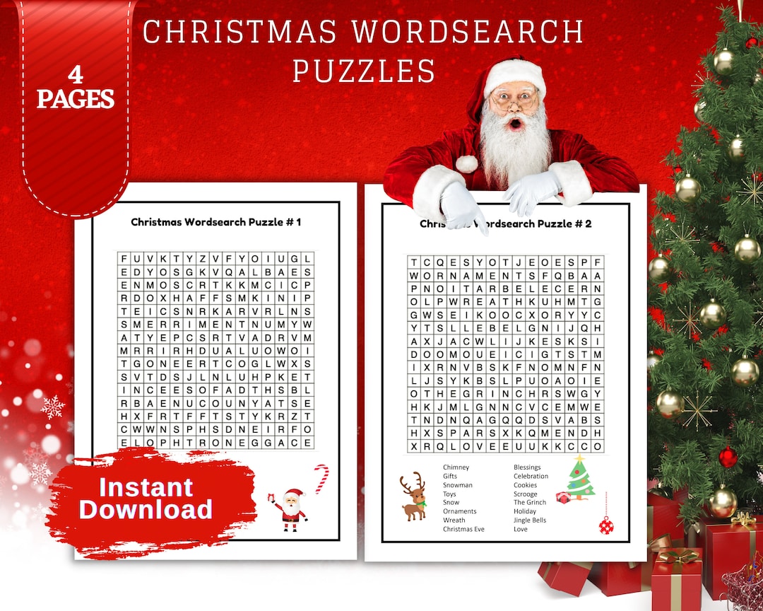 Christmas Word Search Puzzle Game Kids Christmas Puzzle Printable ...