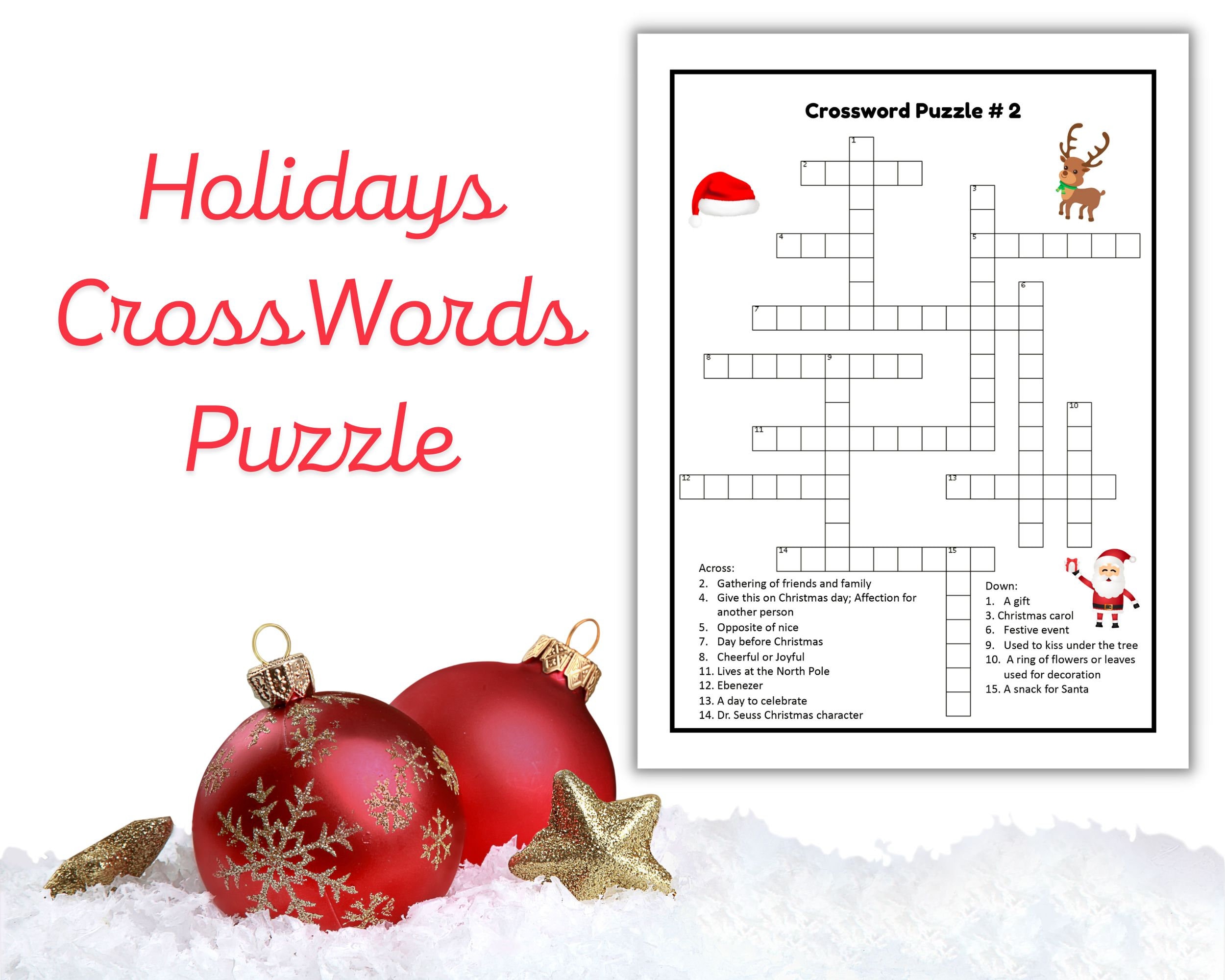 Holiday Crossword Puzzle | Christmas Word Game | Printable Christmas ...