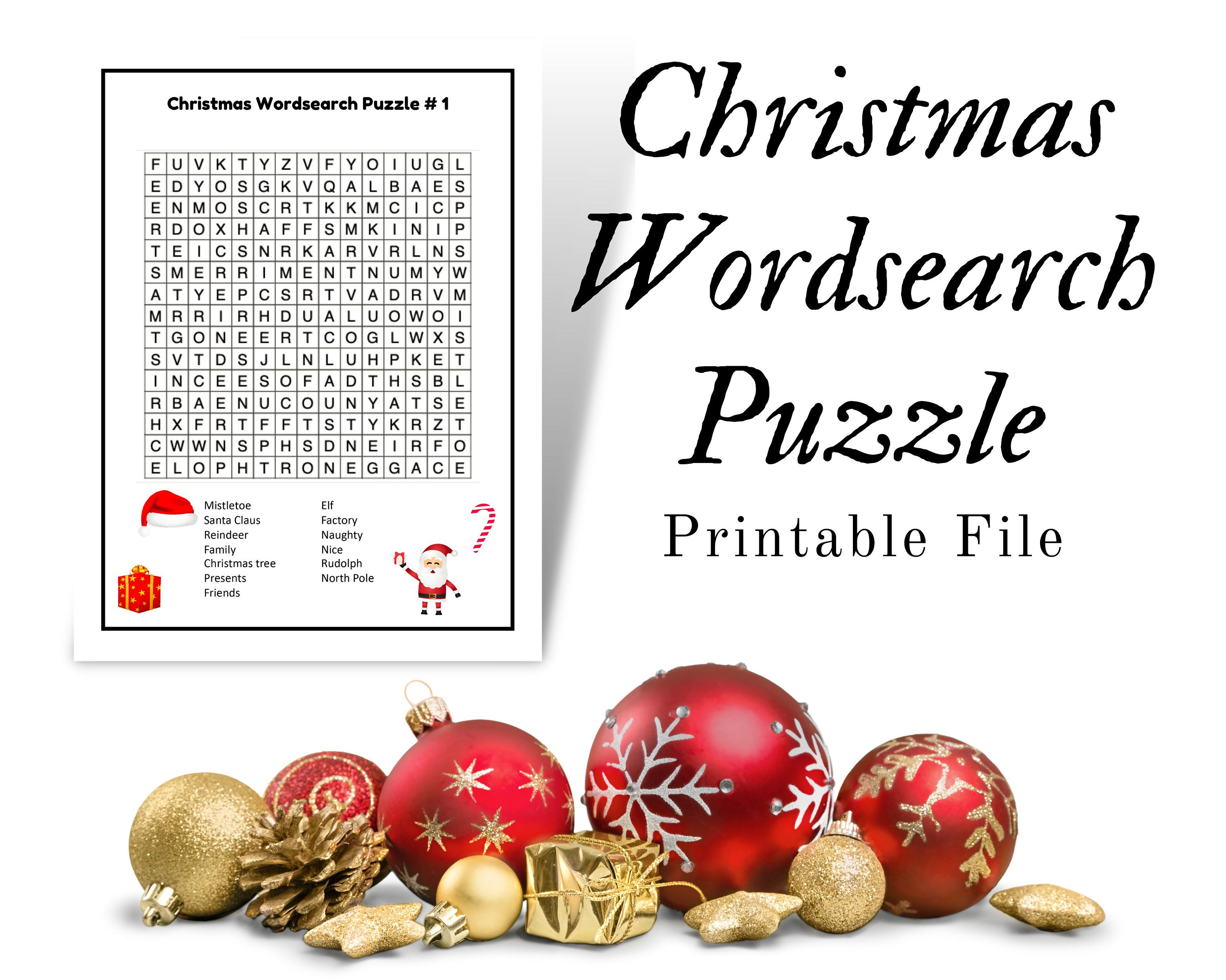 Christmas Word Search Puzzle Game Kids Christmas Puzzle Printable ...