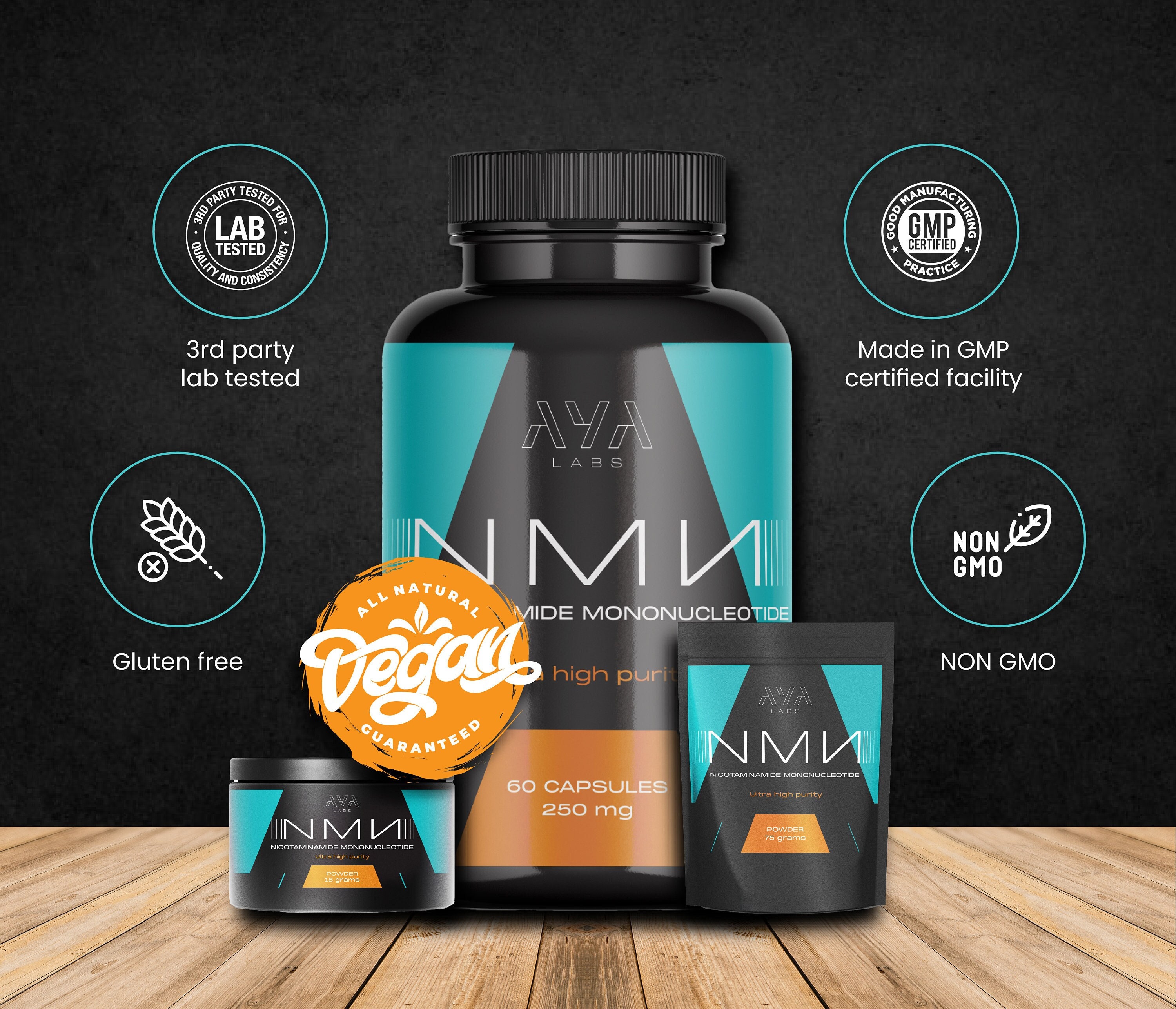 Aya Labs NMN 250mg Supplement - 30 Day Supply Nicotinamide ...