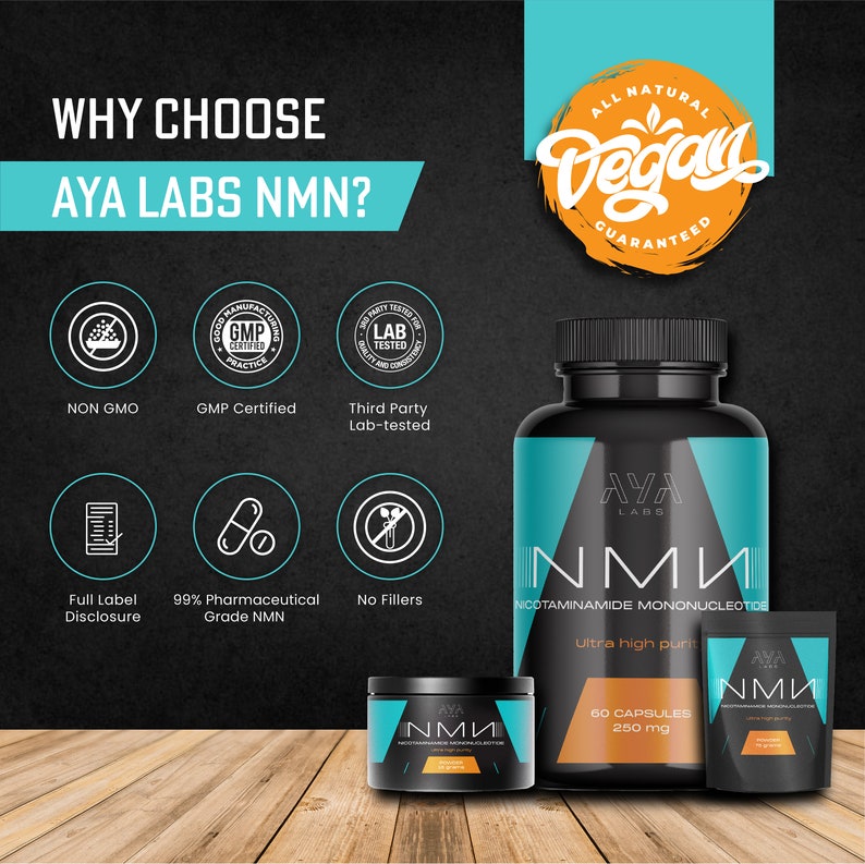 Aya Labs NMN 250mg Supplement - 30 Day Supply Nicotinamide ...