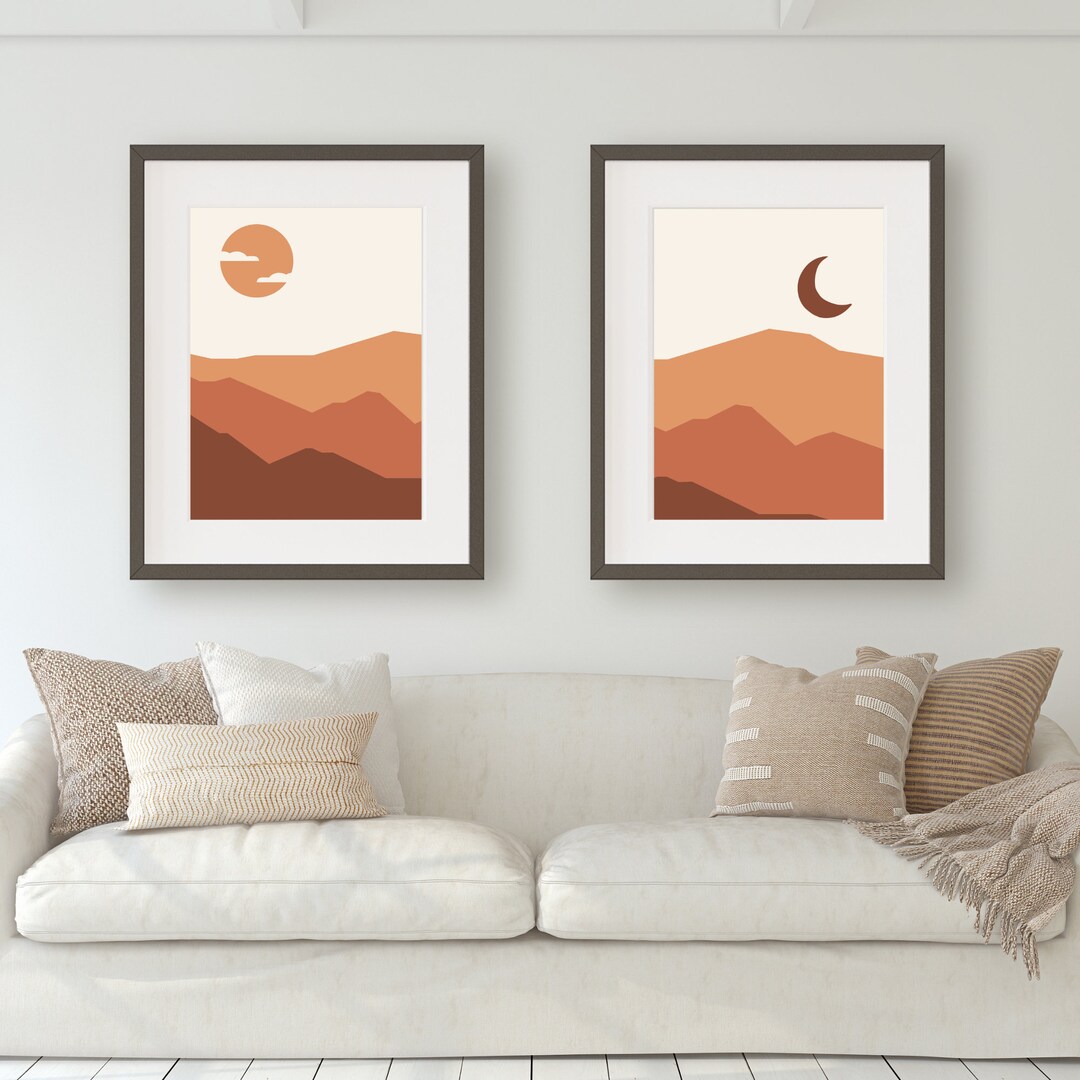 Boho Sun and Moon Wall Art, Abstract, Mid-century, Gallery Wall ...