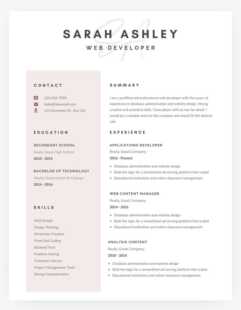 Cute and Simple Resume Template - Etsy