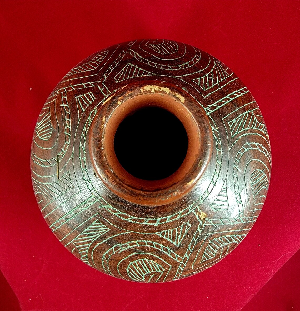 Vintage Brazilian Pottery Vase Amazonian Lacquered and Hand Etched ...