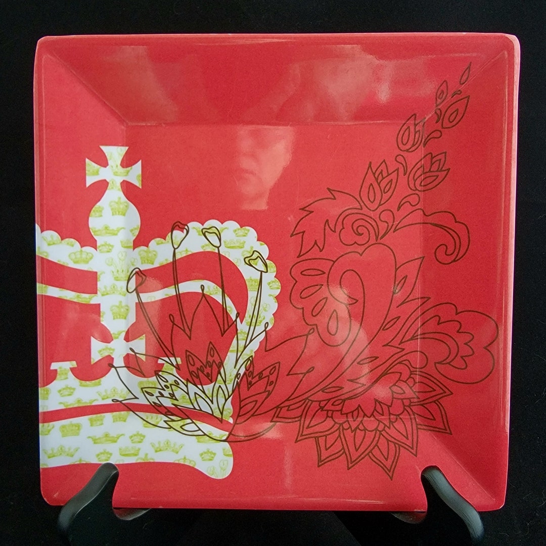 Red Square Melamine Plates With Royal-inspired Graphics - Etsy