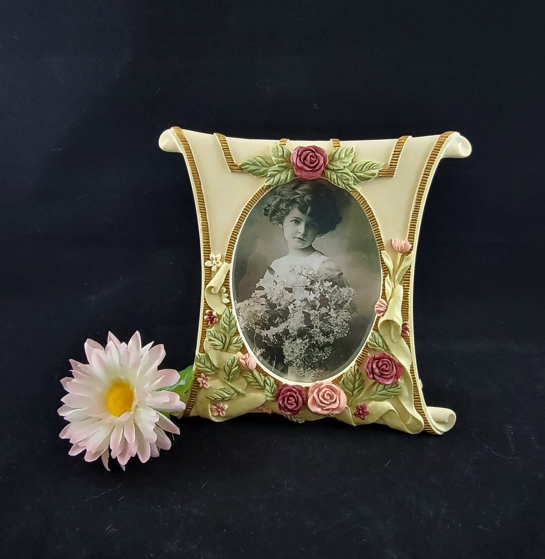 Vintage Hand Painted Table Top Photo Frame Raised Floral Accents - Etsy