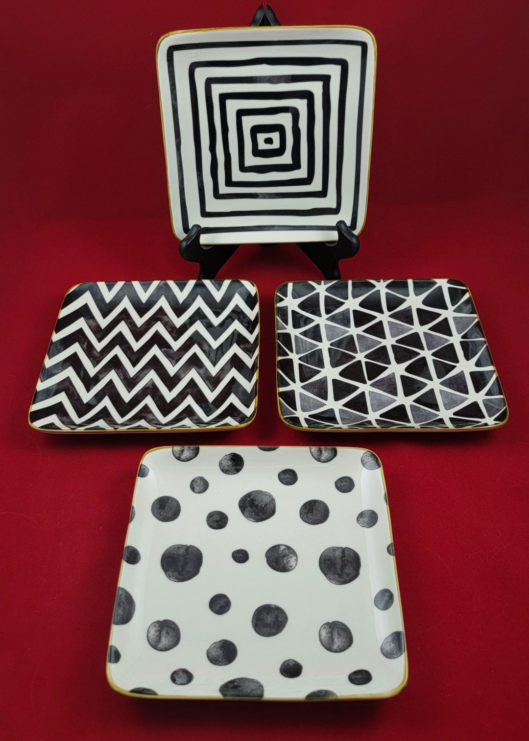 Over and Back Graphic Design Appetizer Plates in Black and White. - Etsy