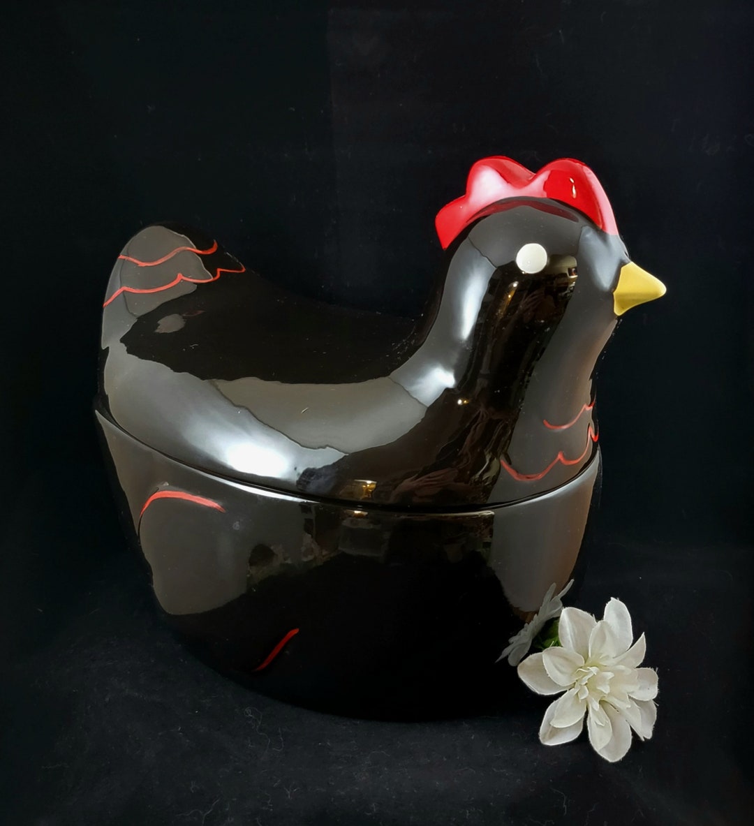 TAG Ltd Black and Red Ceramic Hen Soup Tureen Canister - Etsy