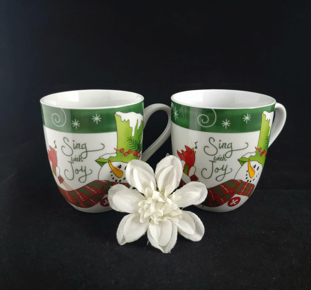 Fitz and Floyd Holly Hat Snowman 12 Oz Mugs Set of 2 Sing With Joy - Etsy