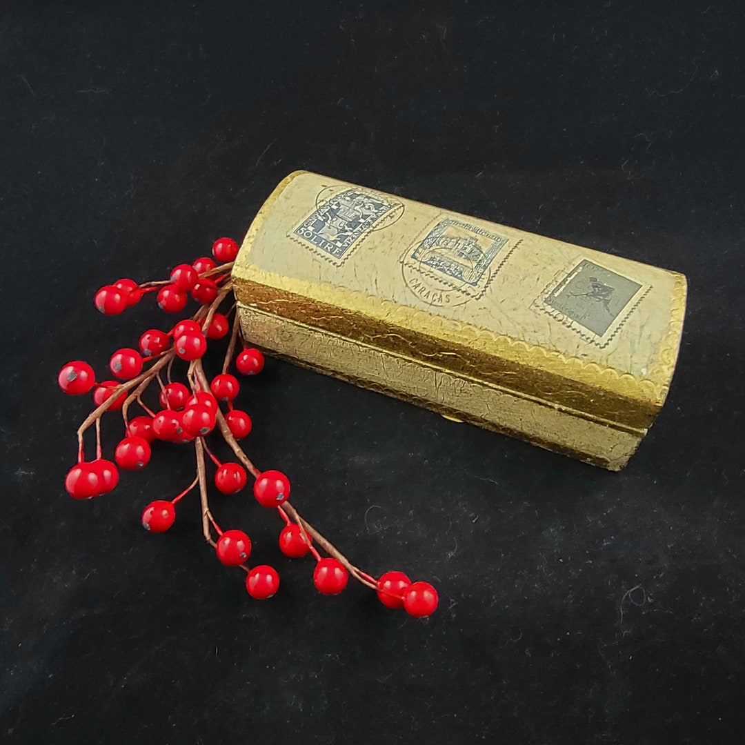 Vintage Florentine Wooden Hinged Stamp Holder Box Gold Guilt Stamped ...