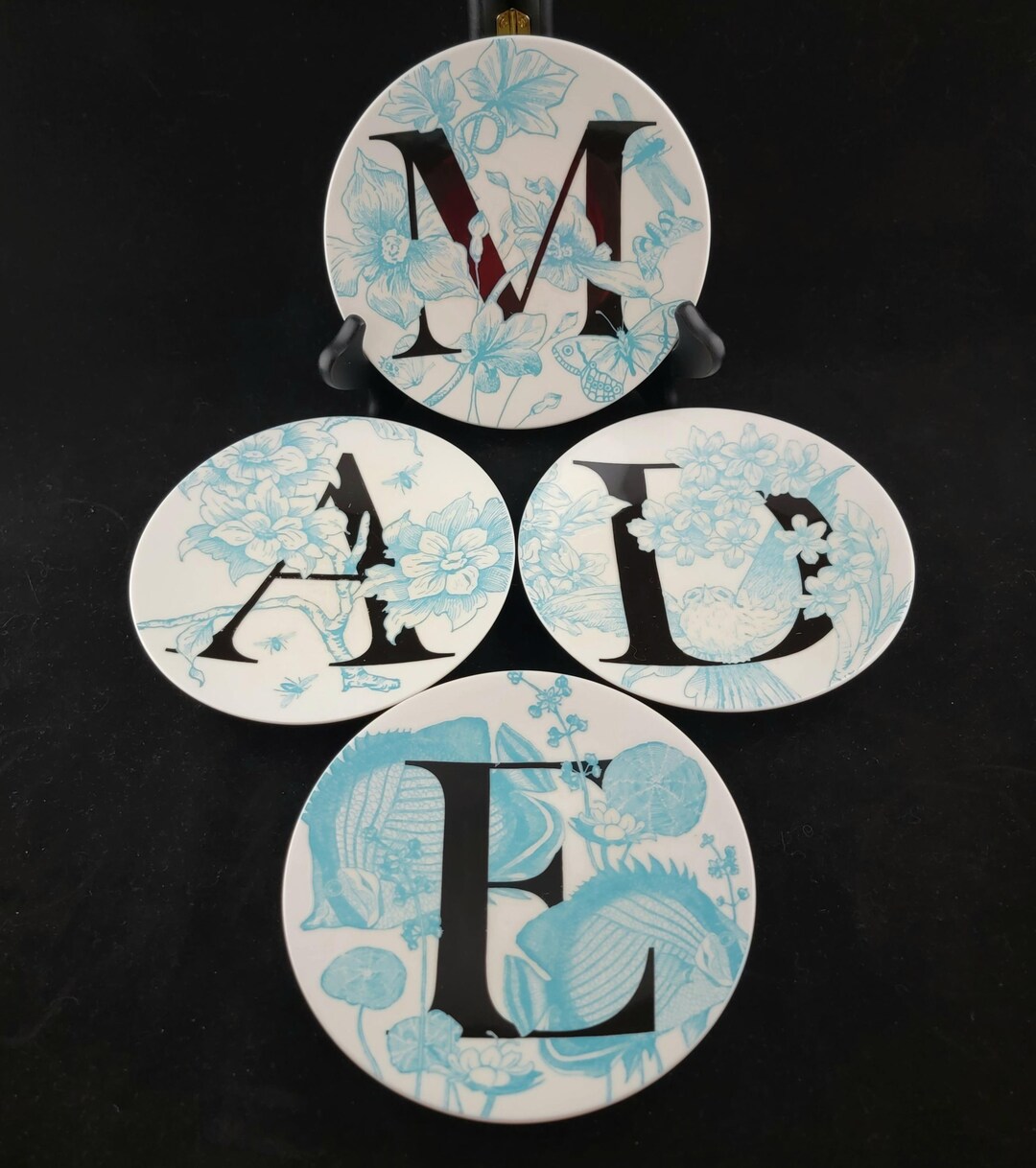 Anthropology Grace Monogram Plates E, M, A, and D Appetizer Dessert ...