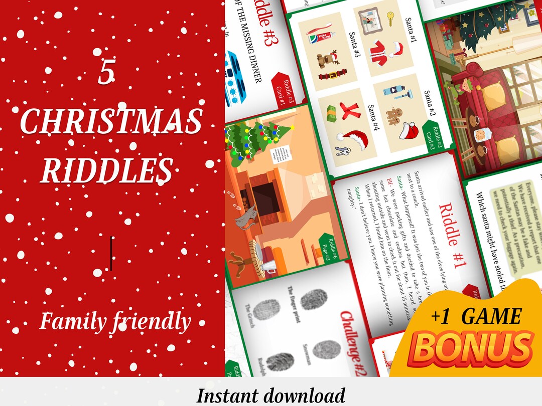Christmas Riddle Game | Printable Mystery Brain Teaser Puzzles | Family ...