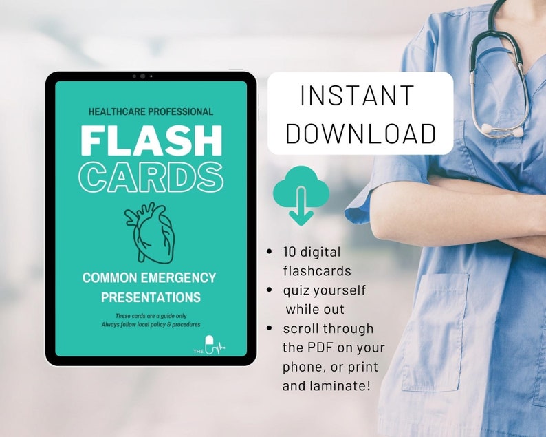 Common Emergency Presentation Flashcards, Digital and Printable Nursing ...