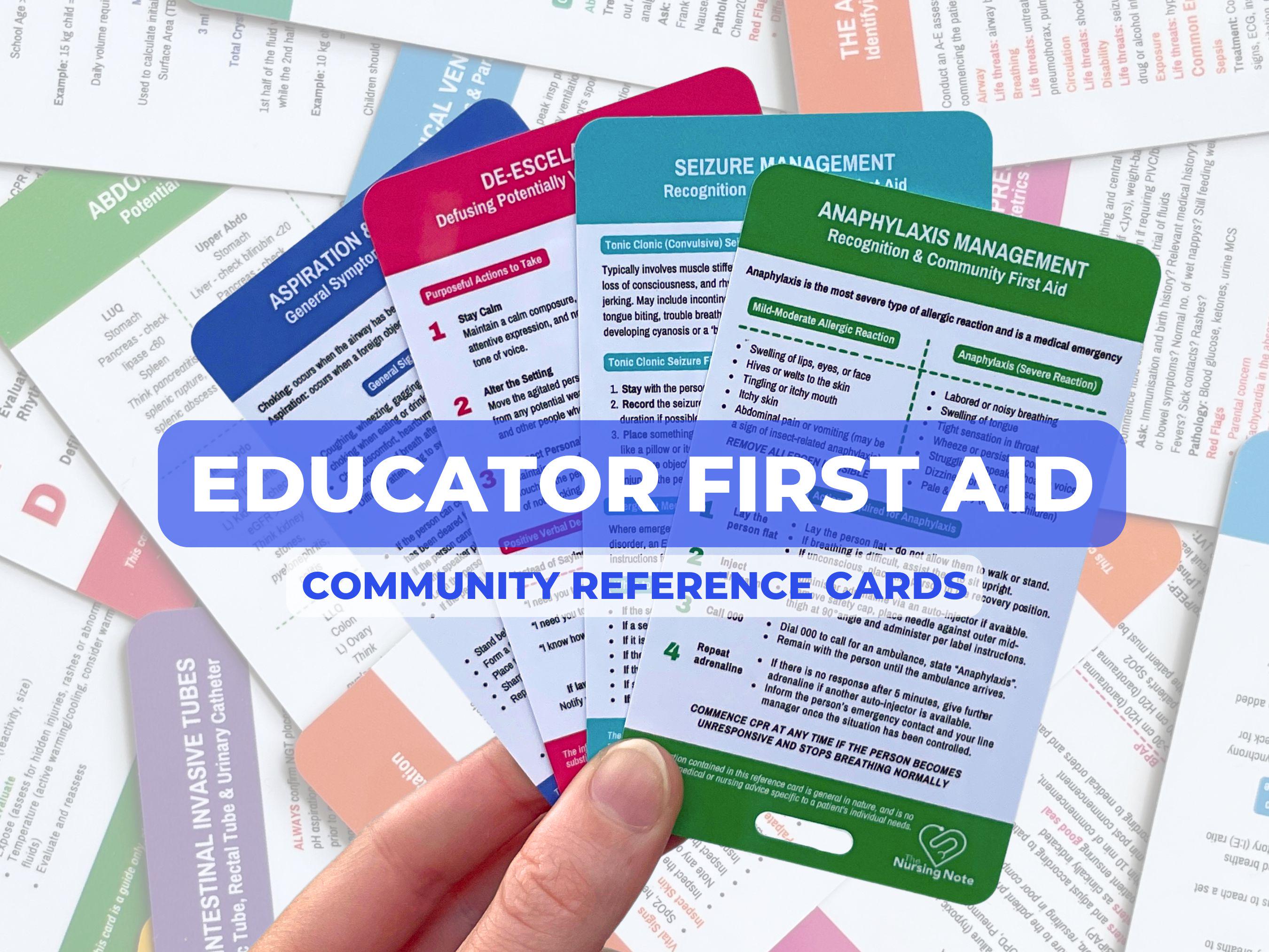 Educator First Aid Reference Cards: Anaphylaxis, Seizure, Choking ...