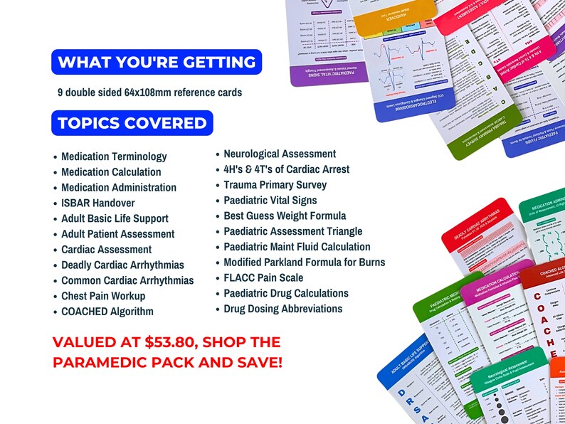 Paramedic Reference Cards, First Responder Prompt Cards, Medic ...