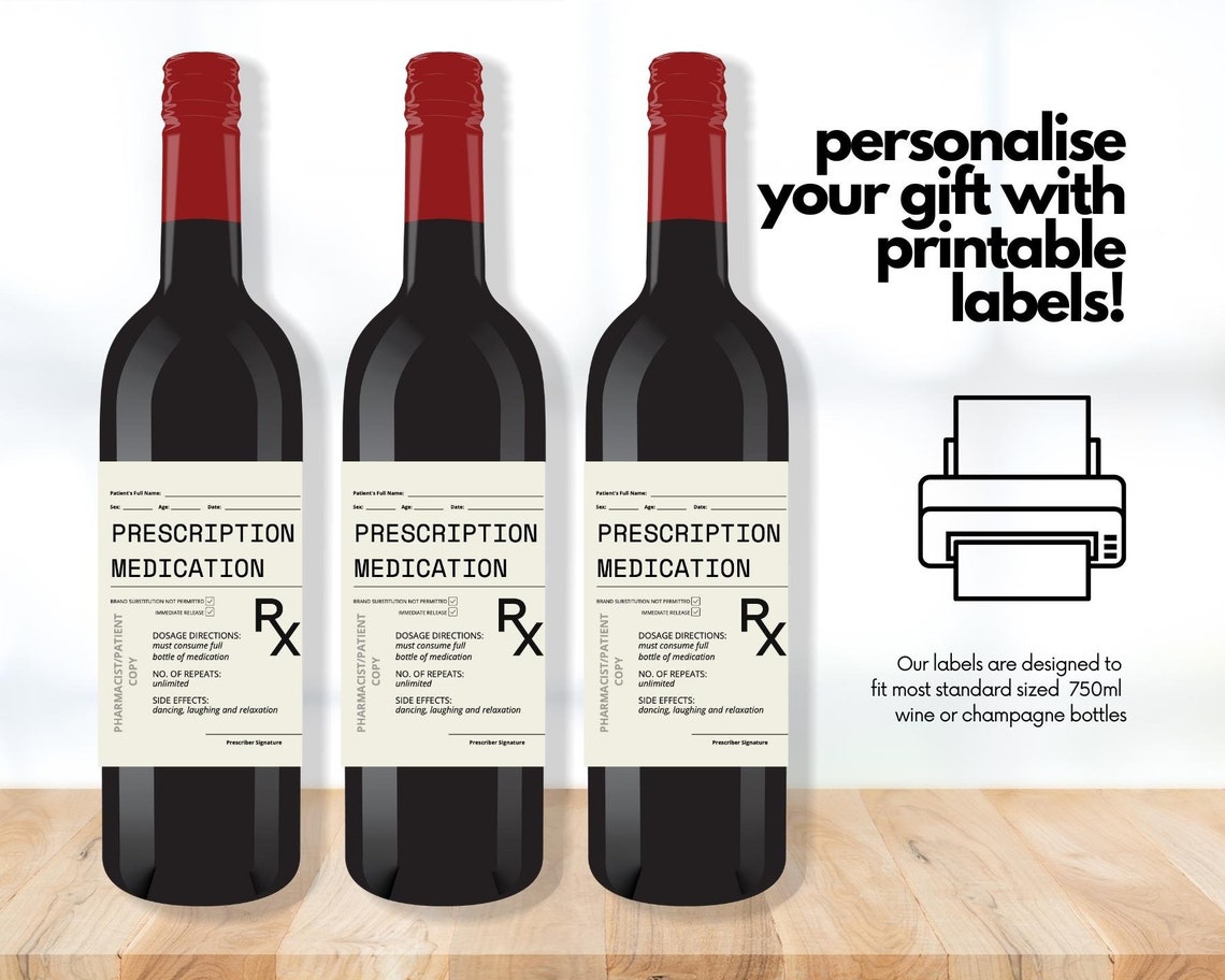 Prescription Wine Label, Nurse and Doctor Appreciation Gift, Graduation ...