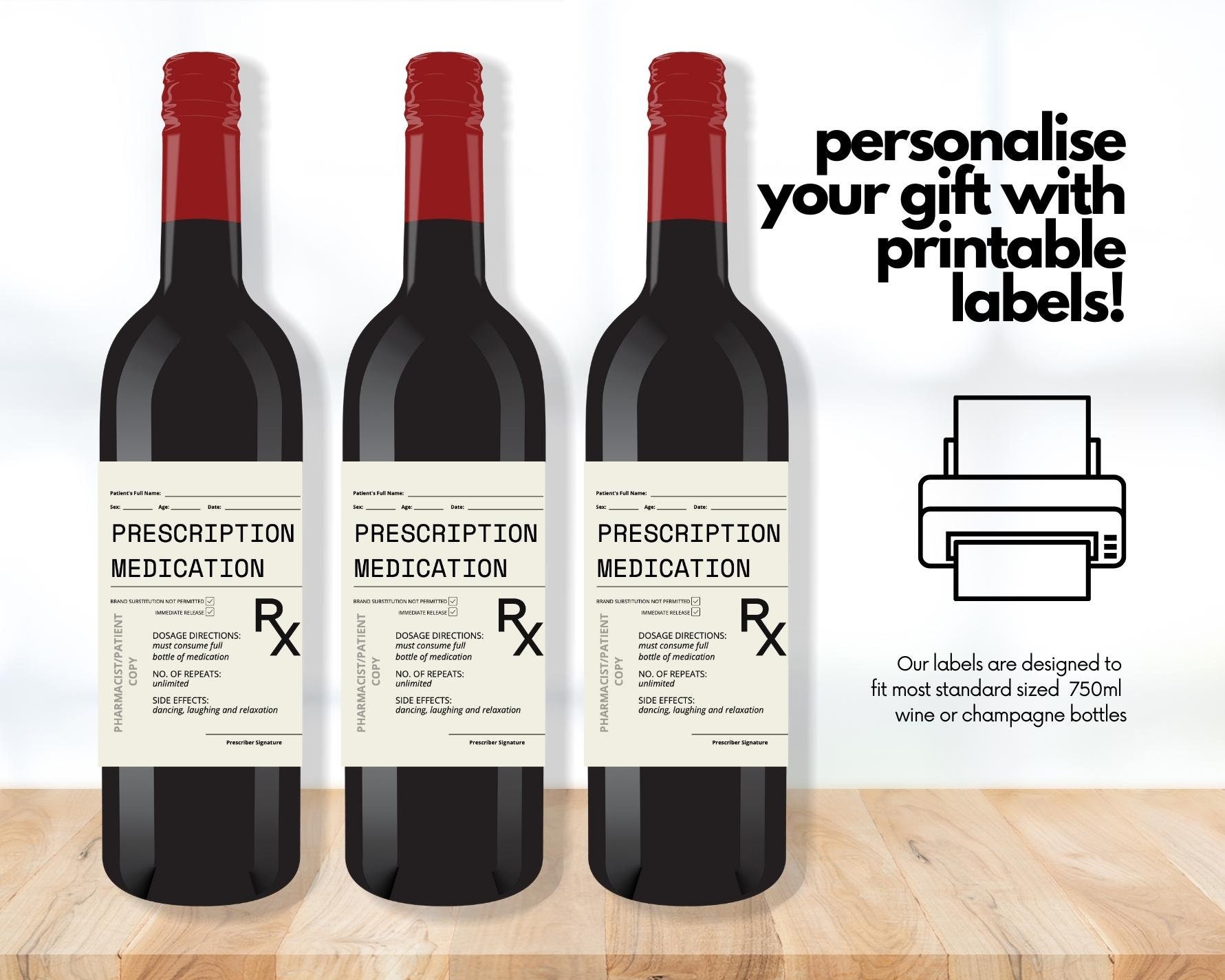 Prescription Wine Label, Nurse and Doctor Appreciation Gift, Graduation ...