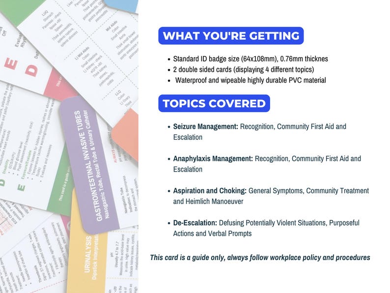 Educator First Aid Reference Cards: Anaphylaxis, Seizure, Choking ...