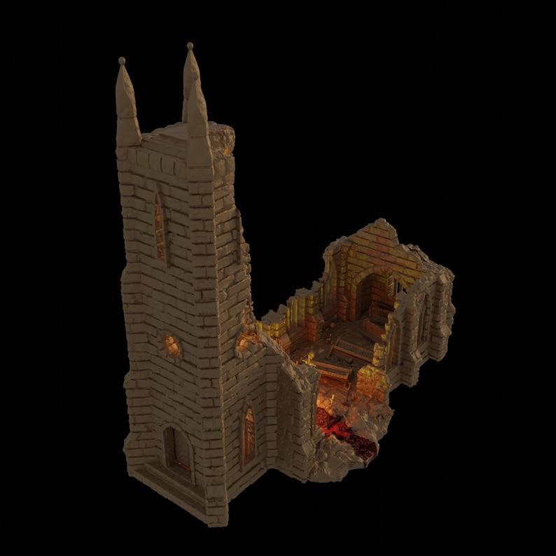 Ruined Cultist Church 3D Print, Building Terrain, Tabletop Miniature, D ...